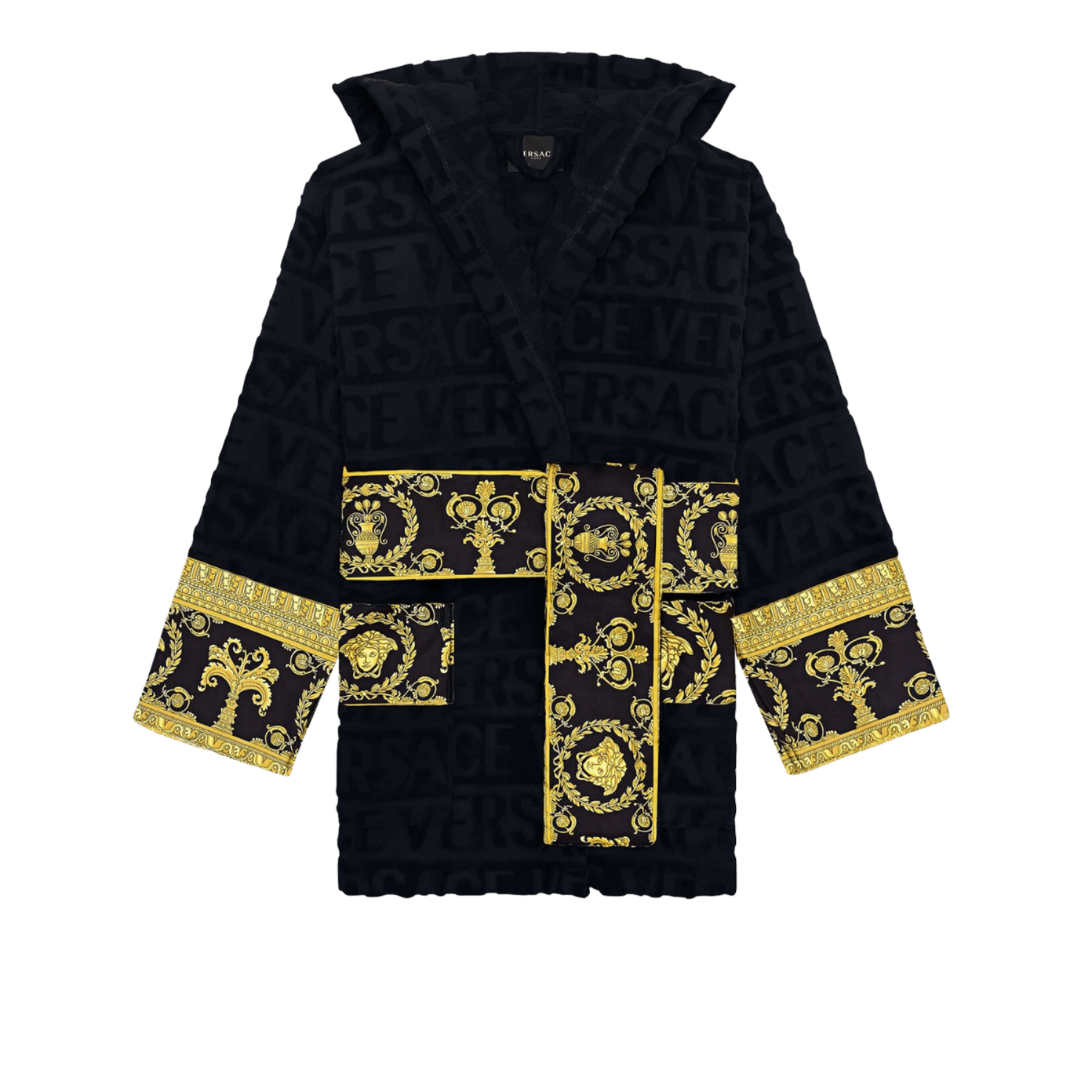 Versace Allover Short Bathrobe with Hood-Black S – Major Interiors Inc.